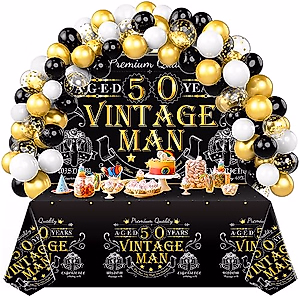 50th Birthday Decorations for Men, Black and Gold Birthday Party Decorations Confetti Balloons Kit 57 Pieces Back in 1973 Vintage Man Birthday Photography Backdrop Banner Tablecloths Supplies Cheers to 50 Years