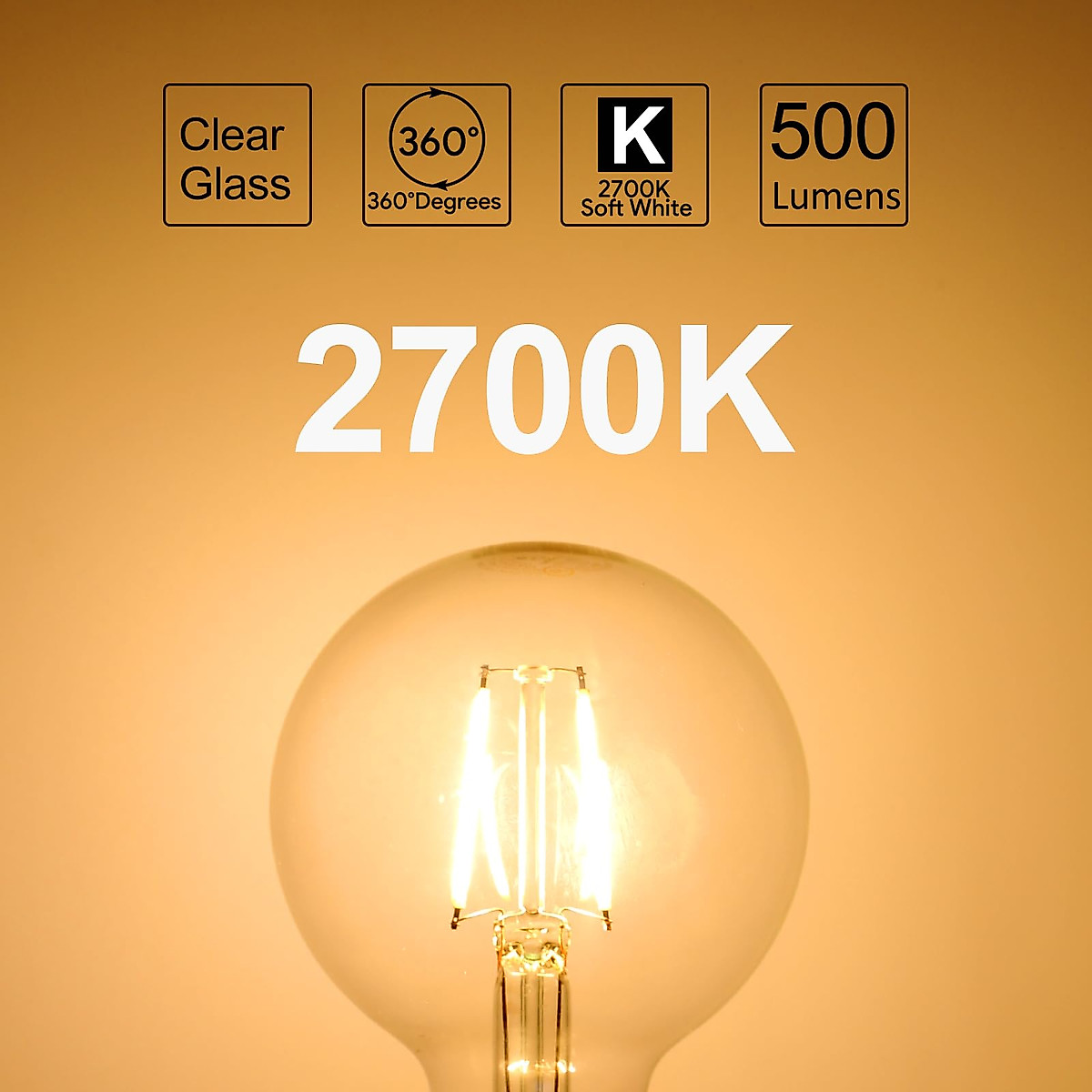 E ENERGETIC LIGHTING Edison Light Bulb, 5W Dimmable, G25 Globe Shape, Clear Glass, 60W Equivalent, 2700K Soft White, 500LM, G80 Christmas Light, E26 Standard Base, UL Listed, 6-Pack