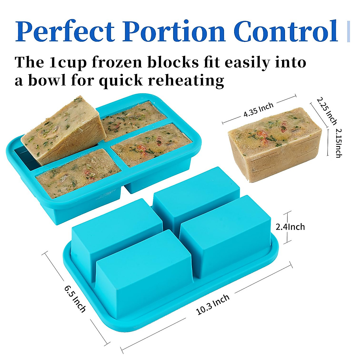 NICITY 1-Cup Soup Cubes Freezer Tray with Lid，Large Silicone Soup Freezer Molds for Storing and Freezing Soup Sauce Broth Ice Leftovers(2Packs+10Pcs Reusable Storage Bags)