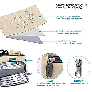Aiscool Pencil Case Big Capacity Large Pencil Pouch Organizer Pen Bag Holder Stationery Box with Zipper and Compartments 1.5L Storage School Supplies College Office Boys and Girls Adult (Khaki)
