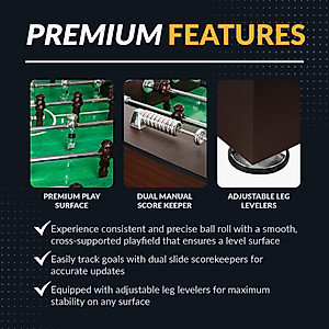 Hathaway Primo 56-In Foosball Table for Family Game Room - With E-Z Spin Bearings, Analog Scoring Units, Solid MDF Cabinet, Easy-Grip Handles & Adjustable Leg Levelers - Wood Grain Finish