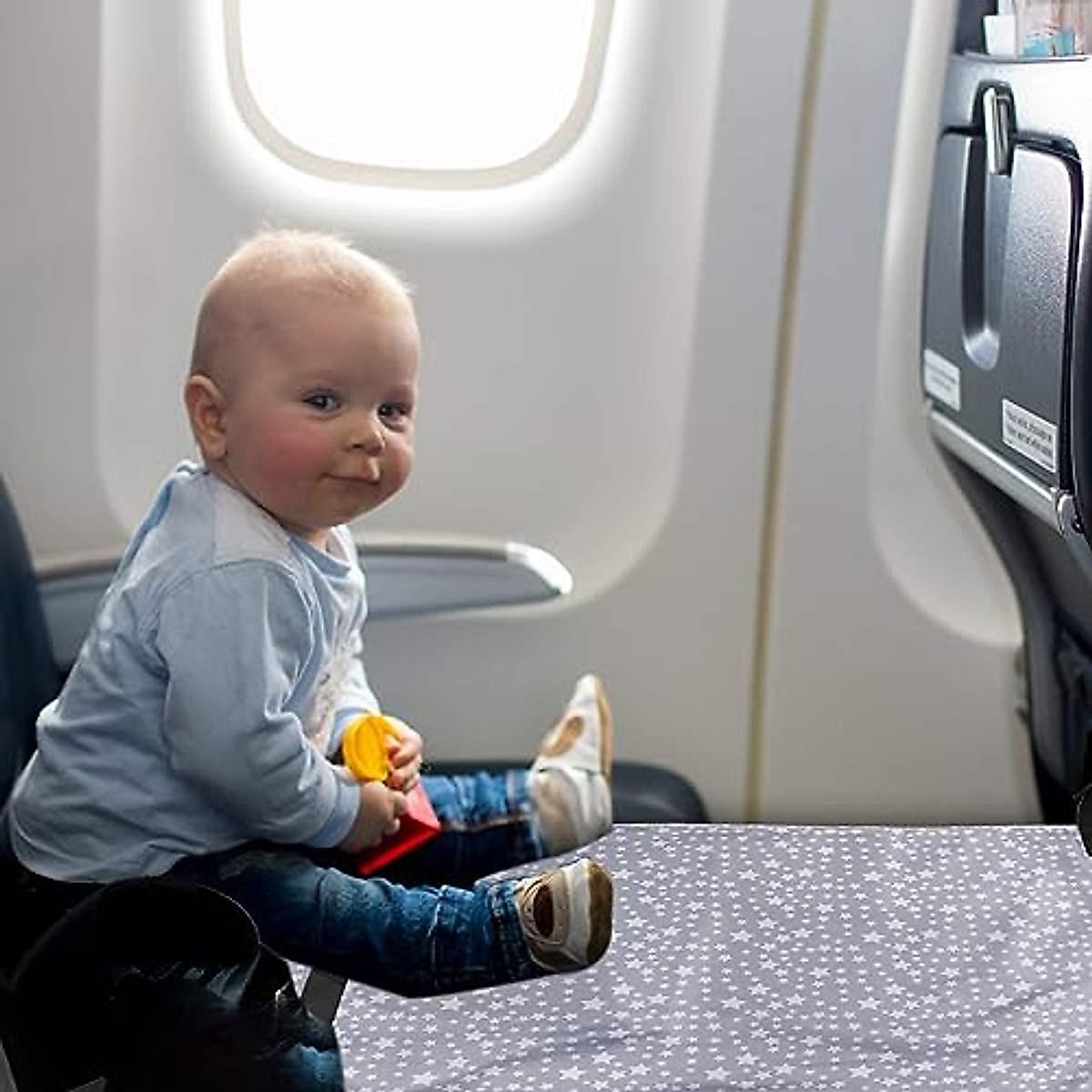 Airplane Footrest for Kids, Light Foldable Toddler Airplane Seat Extender Toddler Airplane Bed Portable Kids Airplane Footrest Travel Accessory for Kids (Stars)