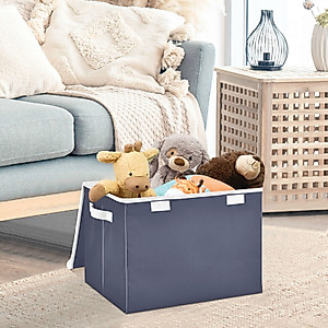 DOMIKING Navy Blue Large Storage Bin with Lid Collapsible Shelf Baskets Box with Handles Toys Organizer for Shelves Cabinet Nursery Drawer