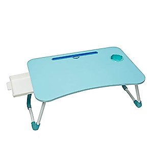 Foldable Laptop Lap Desk, Portable Computer Bed Table Tray with Phone Stand and Cup Holder for Sofa Couch Breakfast Dining (Drawer Blue)