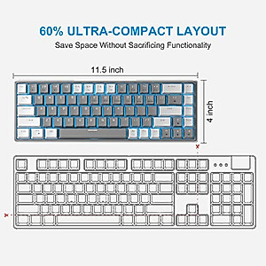 MageGee 60% Mechanical Gaming Keyboard, 68 Keys Hot-Swappable Compact Blue LED Backlit Gaming Keyboard, SKY68 Wired Ergonomic Mini Office Keyboard for Windows PC Gamer (Red Switch, White & Gray)