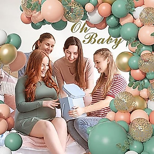 166Pcs Sage Olive Green Blush Peach Balloon Garland Arch Kit Orange White Green Gold Balloons Eucalyptus for Tropical Wedding Jungle Safari Greenery Baby Shower Birthday Party Decorations