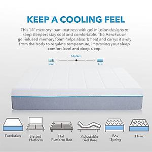 14 Inch Queen Cooling Mattress, Cooling Gel Memory Foam Mattress in a Box, CertiPUR-US Certified Made in USA, Medium Double Firm Mattress for Pressure Relief, White