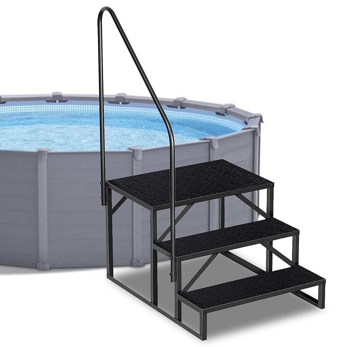 Pool Ladder, 3 Step Outdoor Steps 660 LBS Load Capacity, Portable RV Steps with Handrail and Non-Slip Platform, Mobile Home Steps Camper Accessories as Gifts for Campers and RV Travelers (3 Step)