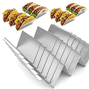 RHBLME 6 Pack Taco Holders, Stainless Steel Taco Tray with Handle, Stylish Taco Shell Holders for 3 Tacos, Use as a Taco Rack to fill Tacos with Ease - Safe for Dishwasher, Oven and Grill
