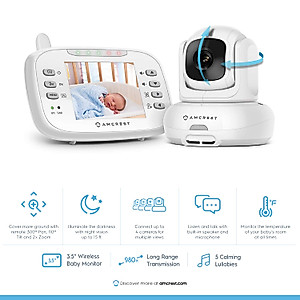 Amcrest AC-2 Video Baby Monitor with Camera and Audio, 3” LCD Display, Two-Way Audio, Temperature and Voice/Audio Alarm, VOX Mode, Pan/Tilt/Zoom Security Camera, Night Vision, 980ft Transmission Range