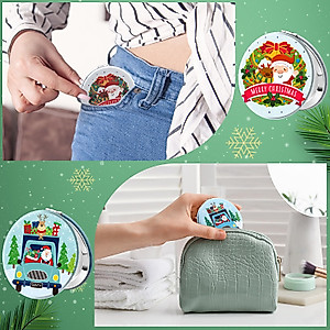 16 Pieces Christmas Compact Mirror Small Magnifying Travel Mirror Bulk Mini Round Pocket Purse Makeup Mirrors Set Folding Portable Handheld 1x/ 2x Magnification for Mom Daughter Christmas Gift