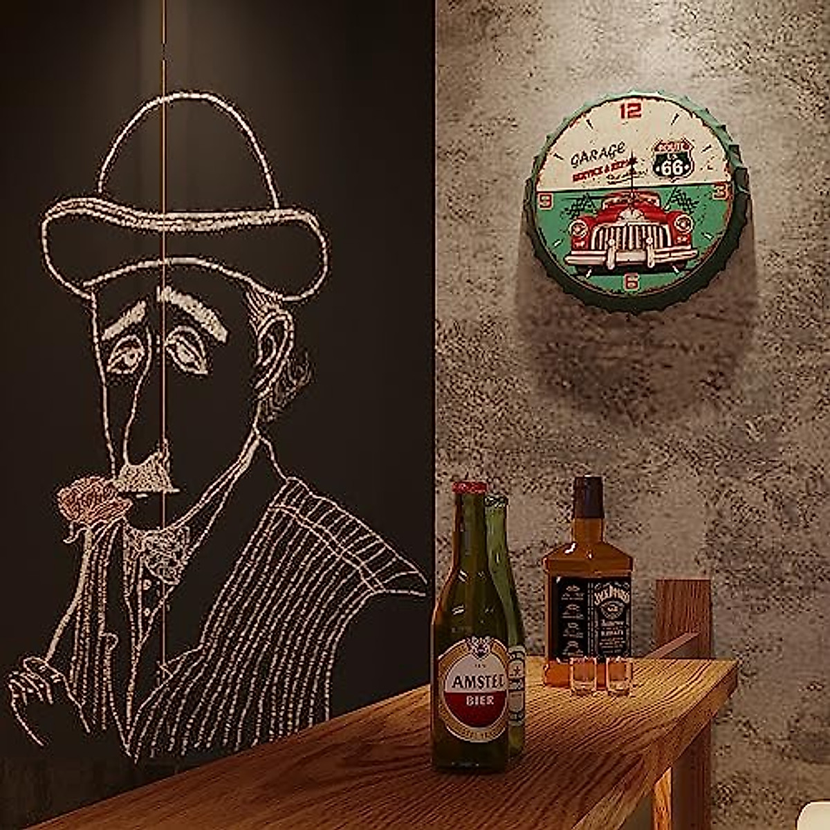 Vintage Lid Shape Wall Clock, 12-Inch Iron Wall Clock, Suitable for Office, Bar, Bedroom, Living Room (Blue)