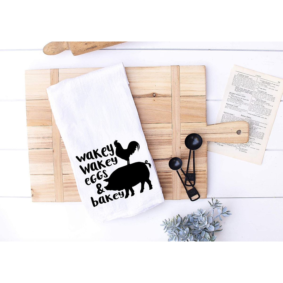 Handmade Funny Kitchen Towel - 100% Cotton Hand Towel Wakey Wakey Eggs and Bakey - 28x28 Inch Perfect for Chef Housewarming Christmas Mother’s Day Birthday Gift (Wakey Wakey Eggs and Bakey)
