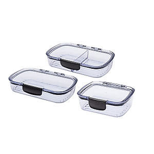 Progressive Prokeeper + Deli Storage Set: Air-Tight Silicone Sealed Containers w Grooved Bottom, Dry Erase Lid, BPA-Free, Stackable, Keeps Meats & Cheeses Fresh Longer, 3-Piece Set (1.65L, .69L, 1.6L)
