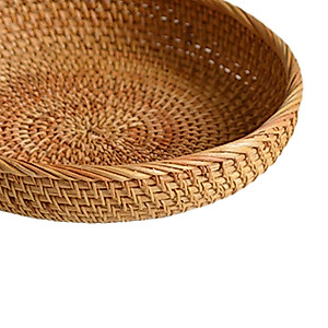 Rattan Round Serving Tray, Hand-Woven Wicker Circular Tray Tabletop Decor, Used to Decorate Storage Bread, Fruit, Vegetables, Breakfast Snacks, Small