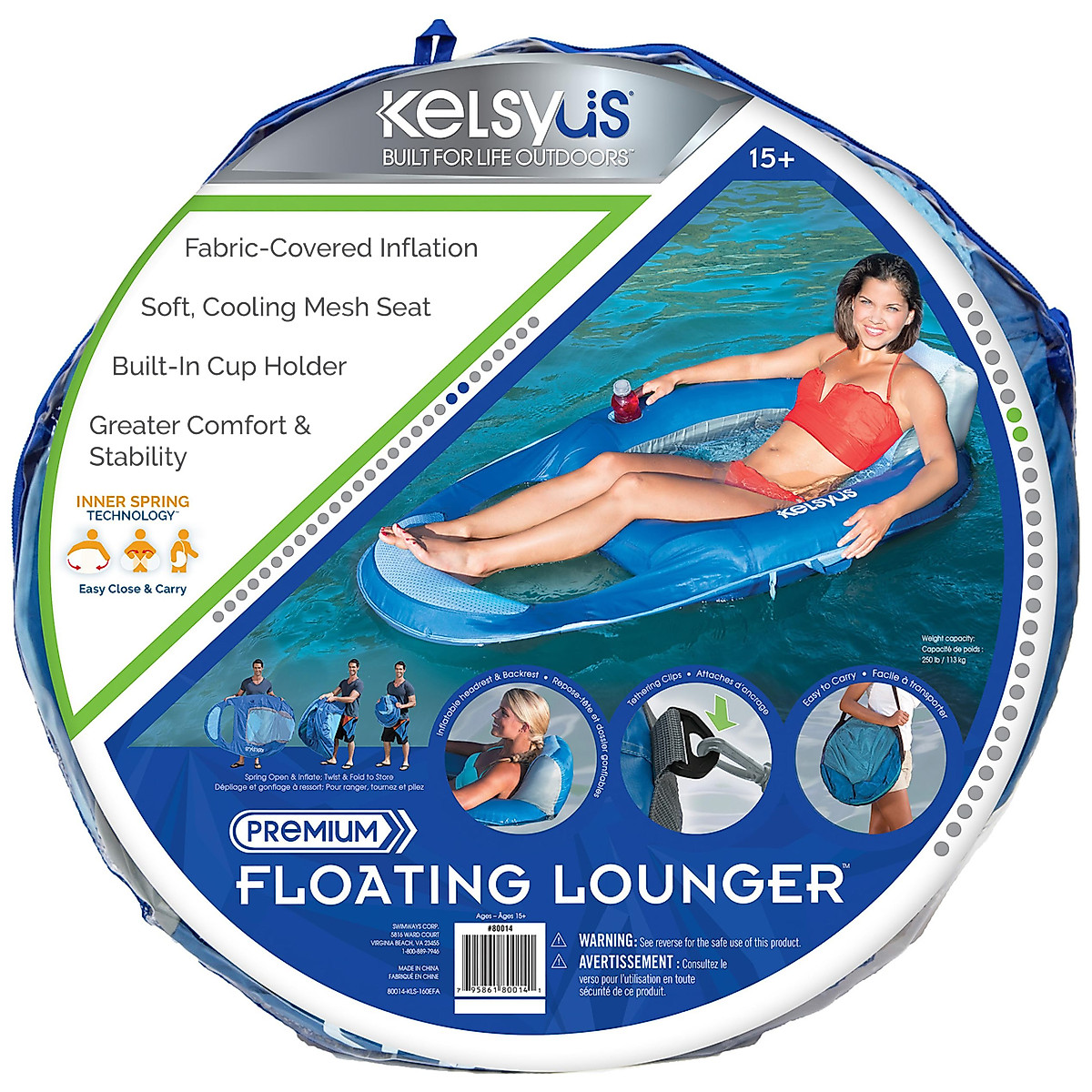 Kelsyus Spring Float Pool Lounger Chair, Light Blue