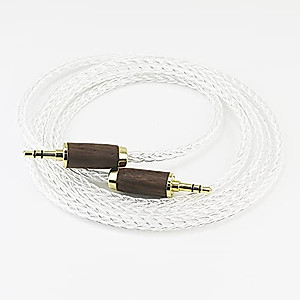 NewFantasia 3.5 mm Male to Male Stereo Audio Cable 8 Cores 6N OCC Copper Single Crystal Silver Plated Wire Walnut Wood Shell AUX Cord for Headphones Car Home Stereos Speaker Smartphone 1.5m/4.9ft