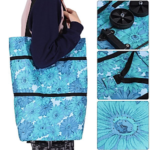 Cabilock 2Pcs Folding Shopping Bags Portable Collapsible Trolley Bags with Wheels for Women As Shown