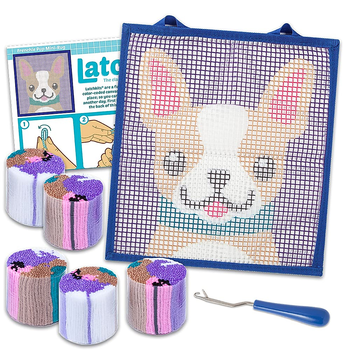 LatchKits – Puppy Latch Hook Kit – Easy-to-Learn Craft Project – No Sewing Or Cutting – for Ages 6+, Canvas, Multi