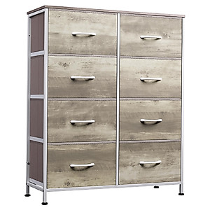WLIVE Fabric Dresser for Bedroom, Tall Dresser with 8 Drawers, Storage Tower with Fabric Bins, Double Dresser, Chest of Drawers for Closet, Living Room, Hallway, Greige