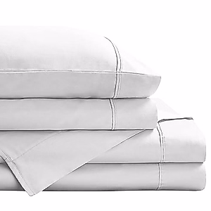 AAJIVA DECORE - 100% Egyptian Cotton Durable Bed Sheets- 600 Thread Count 4 Piece King Size White Sheet Set Sateen Weave Long Staple Cotton Bedding Hotel Fits Upto 16" Mattress White