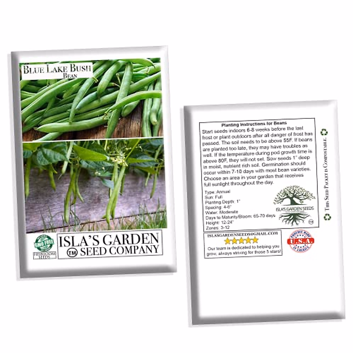 Blue Lake Bush Green Bean Seeds, 50+ Heirloom Seeds Per Packet, Non GMO Seeds, (Isla's Garden Seeds), Botanical Name: Phaseolus vulgaris