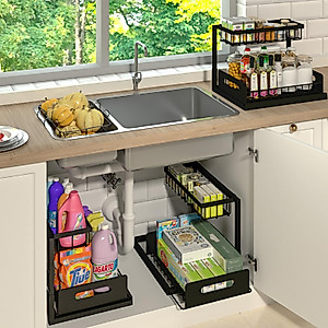 FOLLOWIN Multi-Purpose Slide Out Organizers and Storage,2 Tier Under Sink Organizer for Kitchen Bathroom,Under Sink Sliding Cabinet Basket Organizer,Spice Can Makeup Organizer for Countertop