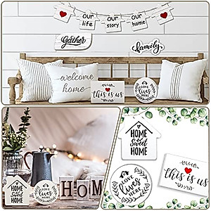 10 Pieces Farmhouse Tiered Tray Decor Wooden Rustic Decorations Home Sweet Home Family Gather Love Wood Block Our Life Our Story Table Signs for Farmhouse Home Kitchen Shelf Coffee(Classic)