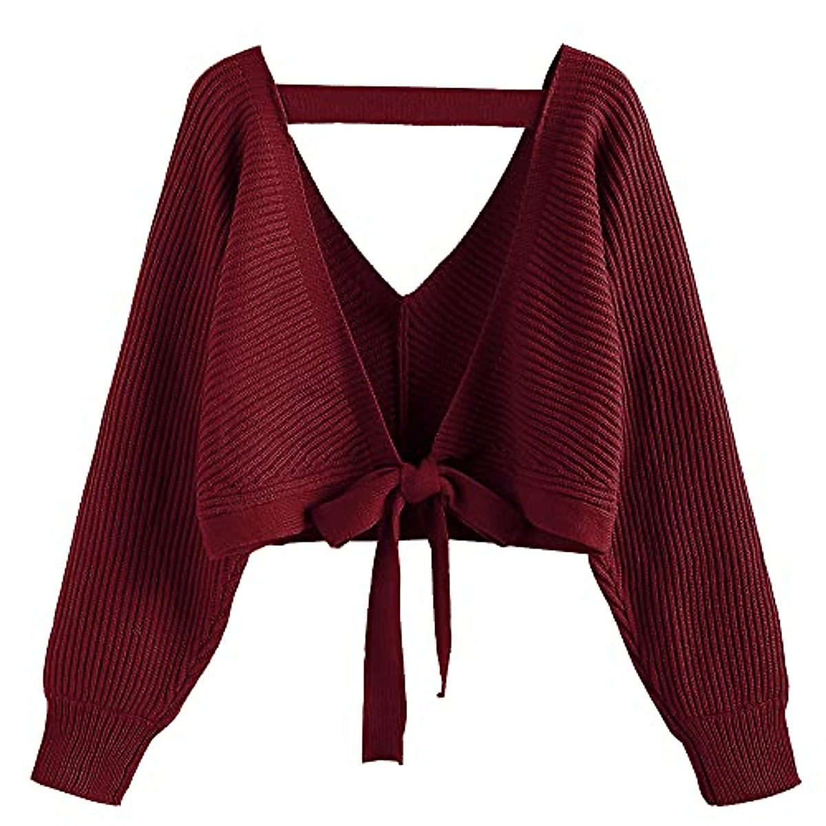 ZAFUL Women's V Neck Cropped Sweater Ribbed Knit Pullover Tops Sexy Drop Shoulder Jumpers C-red