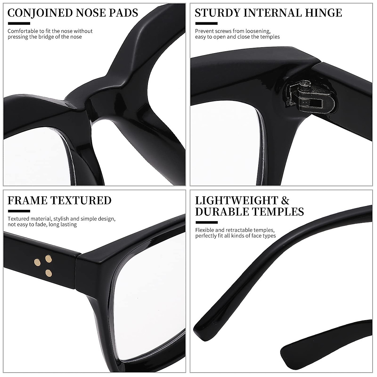 COASION Blue Light Blocking Eyeglasses Classic Thick Square Rim Frame Eyewear for Women Men (Bright Black)