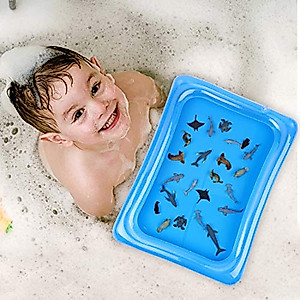 Winsenpro Bath Toys,24PCS Sea Animal with Inflatable Water Mat for Party Birthday Gifts,Realistic Sea Ocean Animals Creature Play Set for Boys Girls (24PCS Sea Animals)