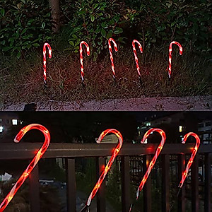 fengchensety Led Christmas Candy Cane Lights Set Solar Panel or Battery Powered Stake Light for Home Garden Passage Courtyard Decoration Outdoor Lawn Lamp Christmas Candy Cane Light