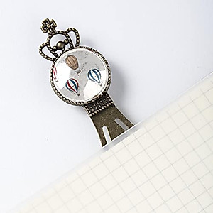 Hot Air Balloon on Vintage World Map Background Vintage Bookmark Gift Box Set for Students Teachers School Library Page Holder with Crystal Glass