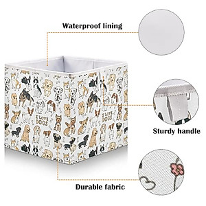 Foldable Fabric Storage Cube Bins Kids Animal Dog Puppies Toys Clothes Storage Box Bin Basket for Nursery, Playroom, Closet 11 x 11 x 11 Inch
