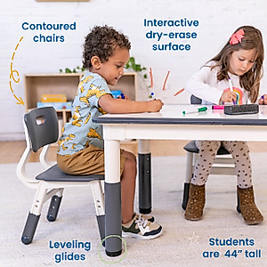 ECR4Kids Rectangle Dry-Erase Activity 2 Adjustable Height Plastic Grey Childrens-Table-and-Chair-Sets