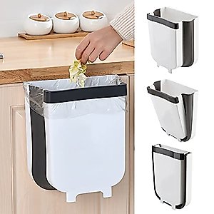 Weudes Hanging Kitchen Trash Can,Collapsible Small Garbage Can for Kitchen,Foldable Compost Bin with Trash Bag Holder for Cabinet Door/Car/Office/Bedroom/Bathroom/RV Traveling.