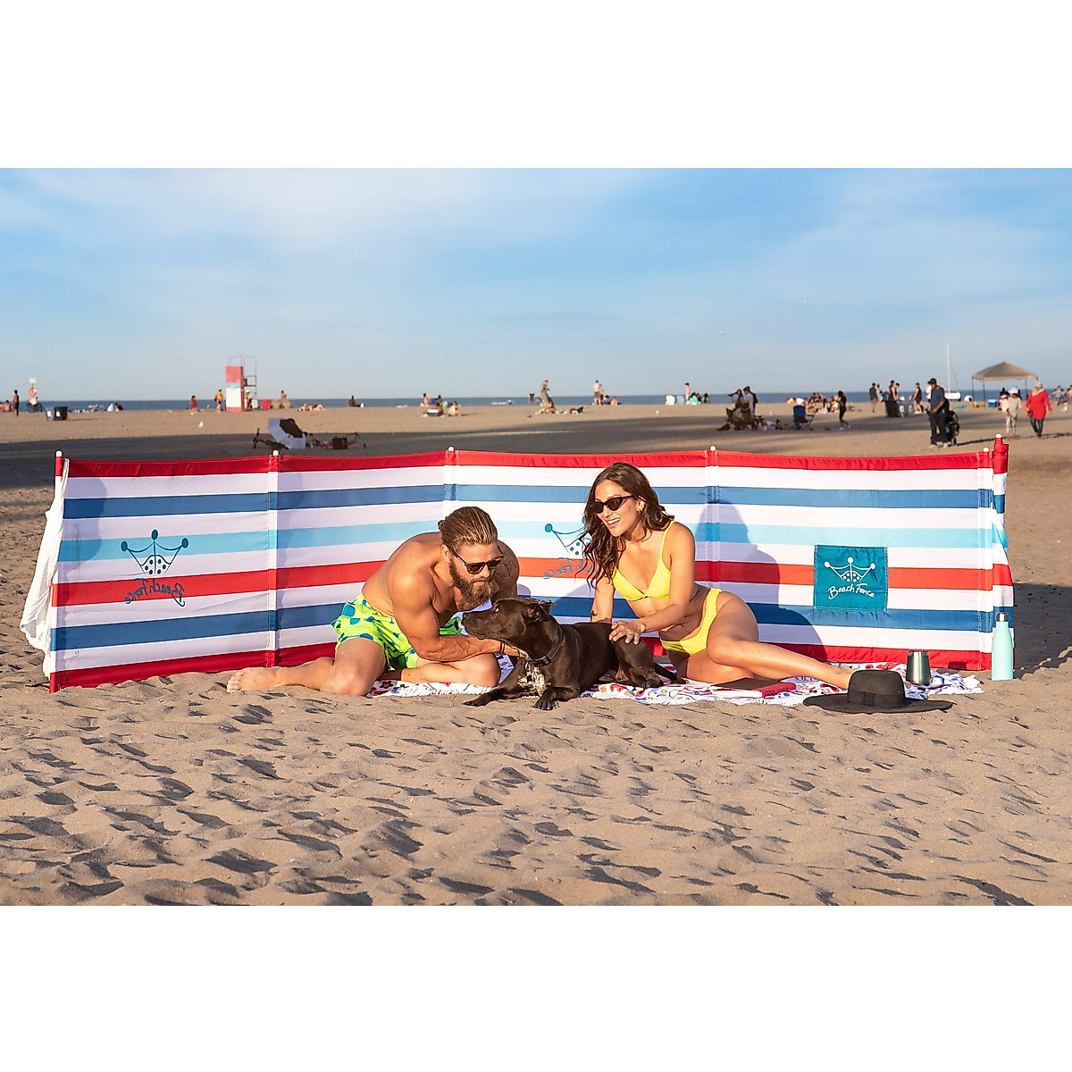 BEACH FENCE Premium 20 ft Beach Windscreen, Privacy Screen, Wind Blocker - Royal Red, Free Rubber Mallet and Carry Bag Included