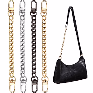 WILLBOND 4 Pcs Purse Chain Strap Purse Strap Extender DIY Flat Chain Strap Handle Bag Accessories Charms Decoration for Purse Handbags Shoulder Bag (Vintage Black, Silver, Gold, Light Gold, 7.9 Inch)