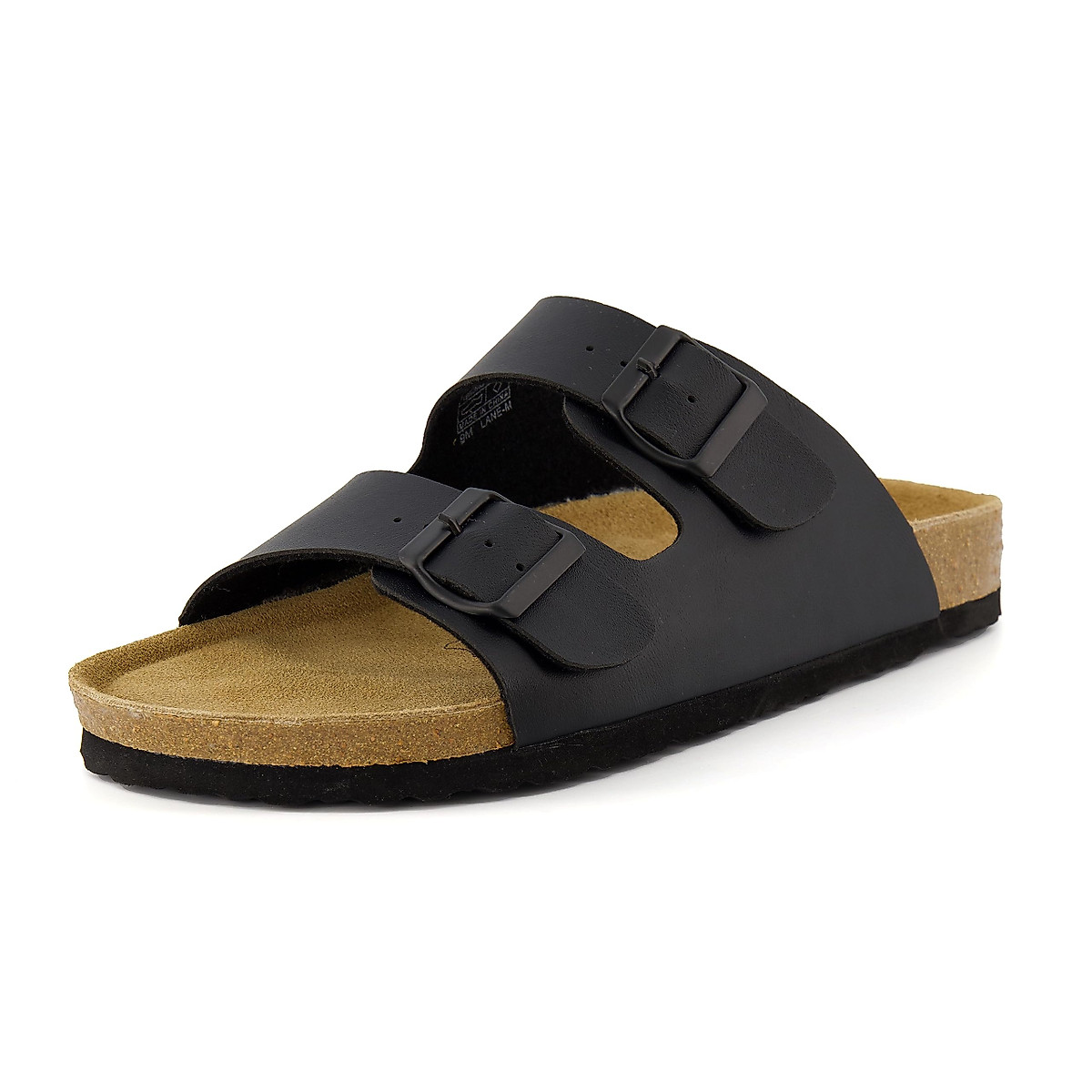 CUSHIONAIRE Men's Lane Cork footbed Sandal with Adjustable Buckle Straps +Comfort, Black Nappa 8