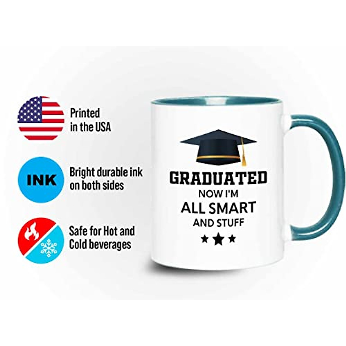 Flairy Land Graduation 2Tone Green Mug 11oz - All Smart and Stuff - Graduation Gifts for Her Senior Graduation College Student College Graduate Classmate MBA Grad