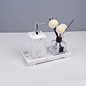 Mightree Bathroom Vanity Tray, 3-Slot Tooth Brush Holder Set of 2 for Bathroom, Resin Toilet Tank Tray, Marble Pattern Bathtub Tray Organizer, White