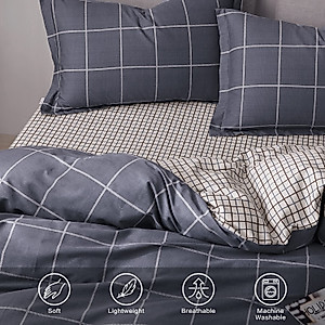 SAPHREAS Boy Gray Plaid Duvet Cover Set Twin Size Bedding Comforter Cover Set 2pcs 1 Duvet Cover 1 Pillow Sham with Zipper
