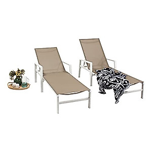 VARVIND Outdoor Patio Lounge Chair Set of 2, Aluminum Chaise Lounge Outdoor with 4 Adjustable Backrest Positions, Outdoor Patio Chaise Lounge Chairs Suitable for Backyard, Balcony, Poolside (Khaki)