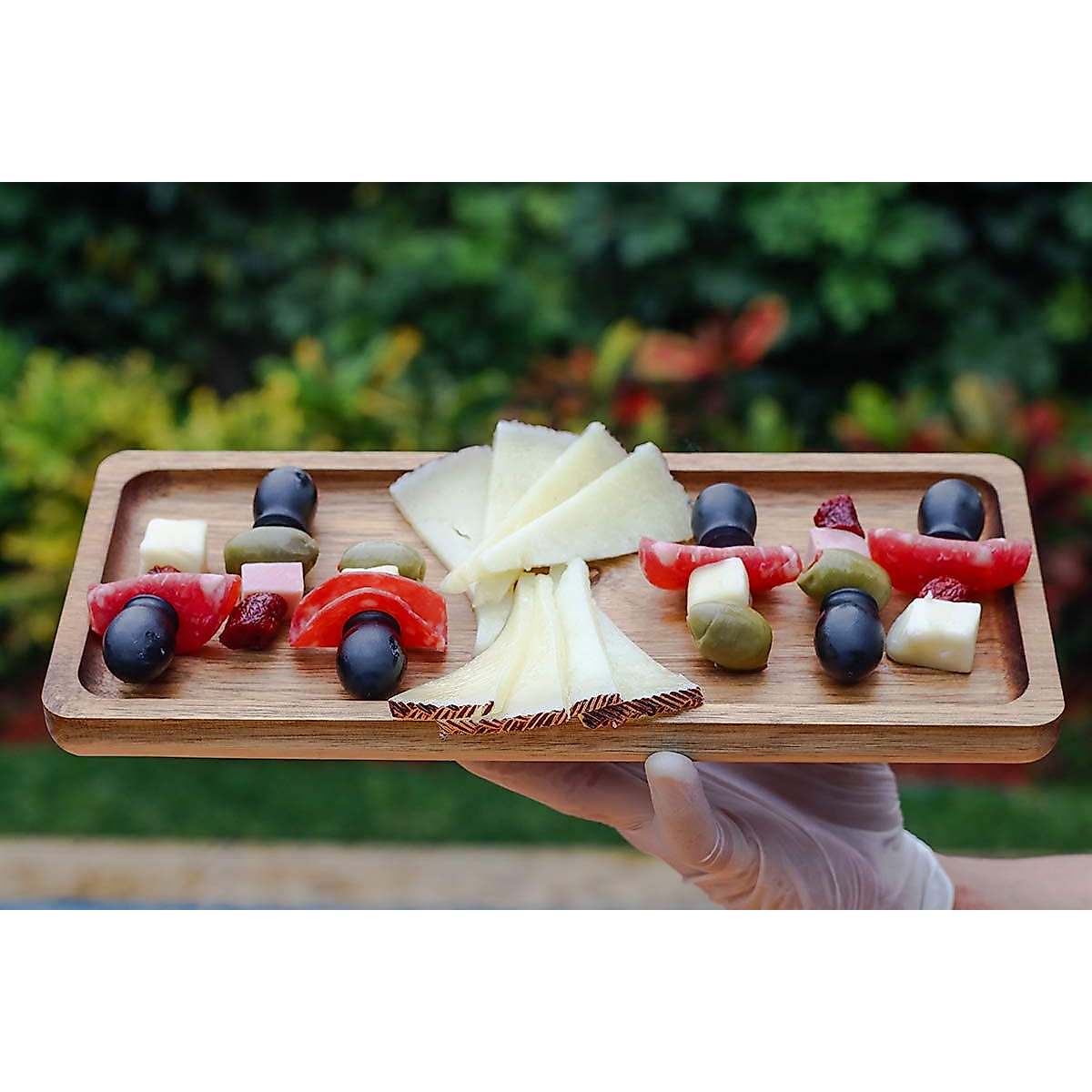 Strova Wood Serving Platters and Charcuterie Trays, Set of 2, Rustic Wooden Servers with Raised Edge, Serve Cheese, Sushi, Holiday Snacks, and More