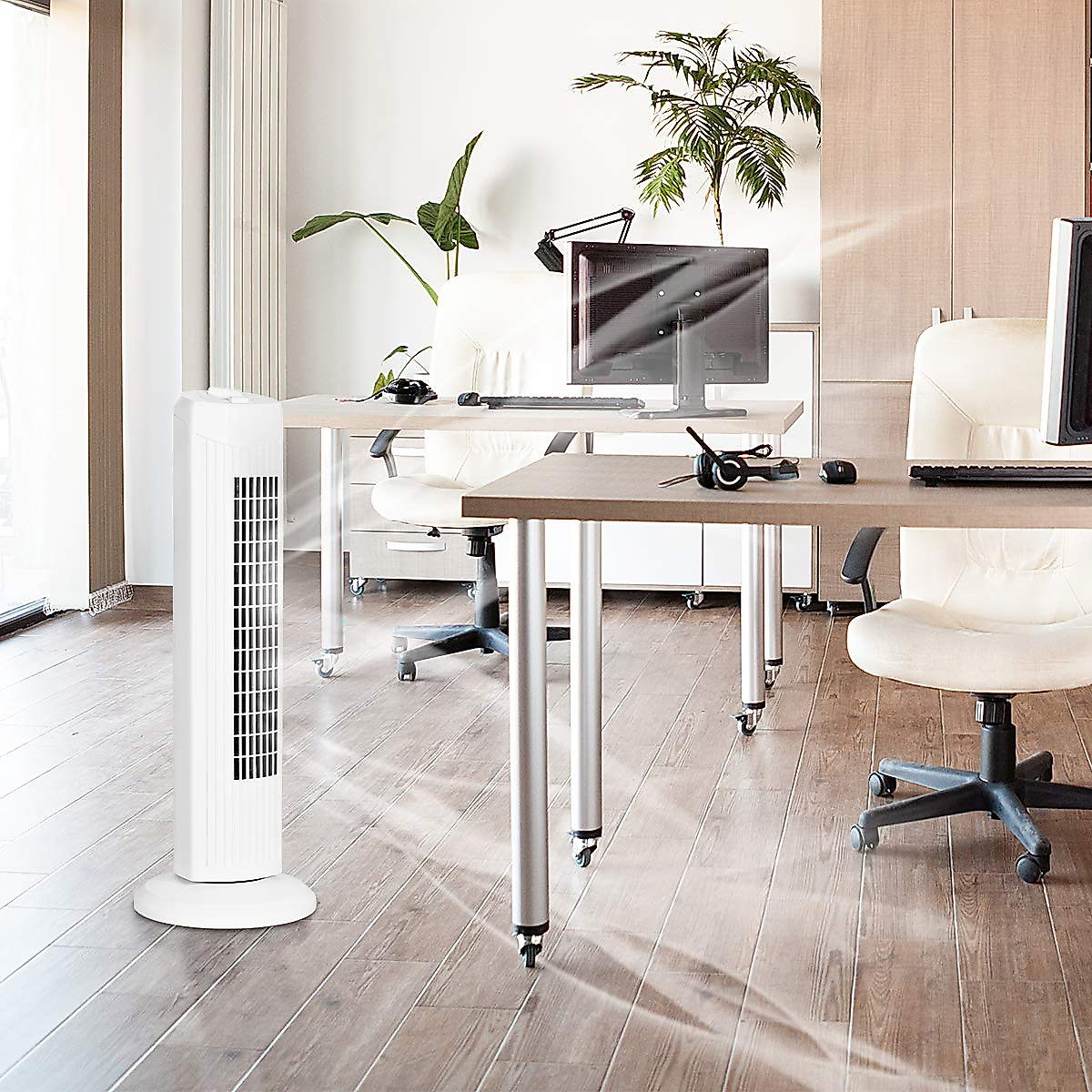 COSTWAY Tower Fan, 28-Inch Oscillating Tower Fan, Quiet Cooling Whole Room Bladeless, 3 Speed, 3 Wind Mode, Oscillating Tower Fan for Bedrooms, Living Rooms, Kitchen (White)