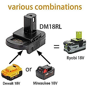 awokee DM18RL Battery Adapter for Dewalt for Milwaukee 20V/18V Li-Ion Battery Convert to for Ryobi 18V P108 ABP1801 Battery with USB Port