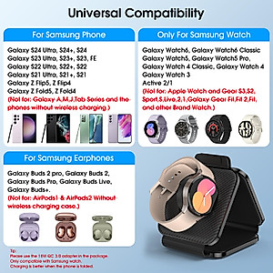 Pocket Wireless Charger for Samsung Android Phone, Fast Foldable Travel Wireless Charging Station Stand Compatible for Samsung Galaxy Watch/Buds Pro/for Samsung S24/S23 Ultra/S22/Z Flip 4/3 Fold 4/3