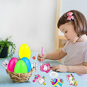 Easter Eggs Easter Basket Stuffers Filled 4 Eggs with Diamond Art Stickers Kit Inside, Colorful Large Plastic Easter Egg Fillers Easter Gifts for Kids Toddlers Teens Easter Toys Easter Egg Stuffers