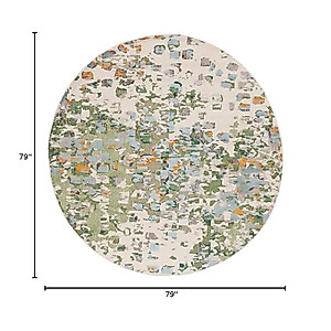 SAFAVIEH Monaco Collection Area Rug - 6'7" Round, Green & Rust, Geometric Design, Slip Resistant, Ideal for High Traffic Areas in Living Room, Bedroom & Dining Room (MNC225W-7R)