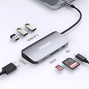 Port Expander USB C Docking Station 7 in 1 USB C Hub Multiport Adapter with HDMI, PD 100W, SD/TF Card Reader, 3 USB 3.0 Port USB C Dock USB Splitter